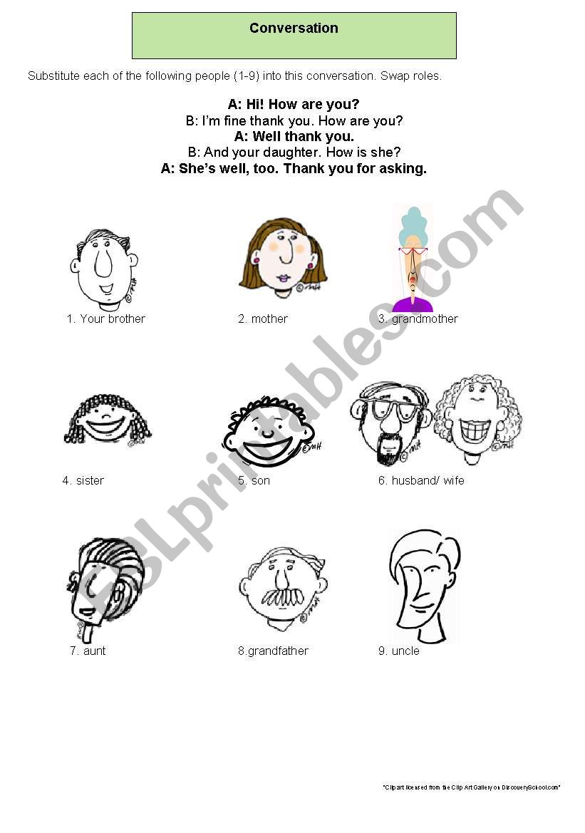 English worksheets: How are you? How´s your father? a conversation.