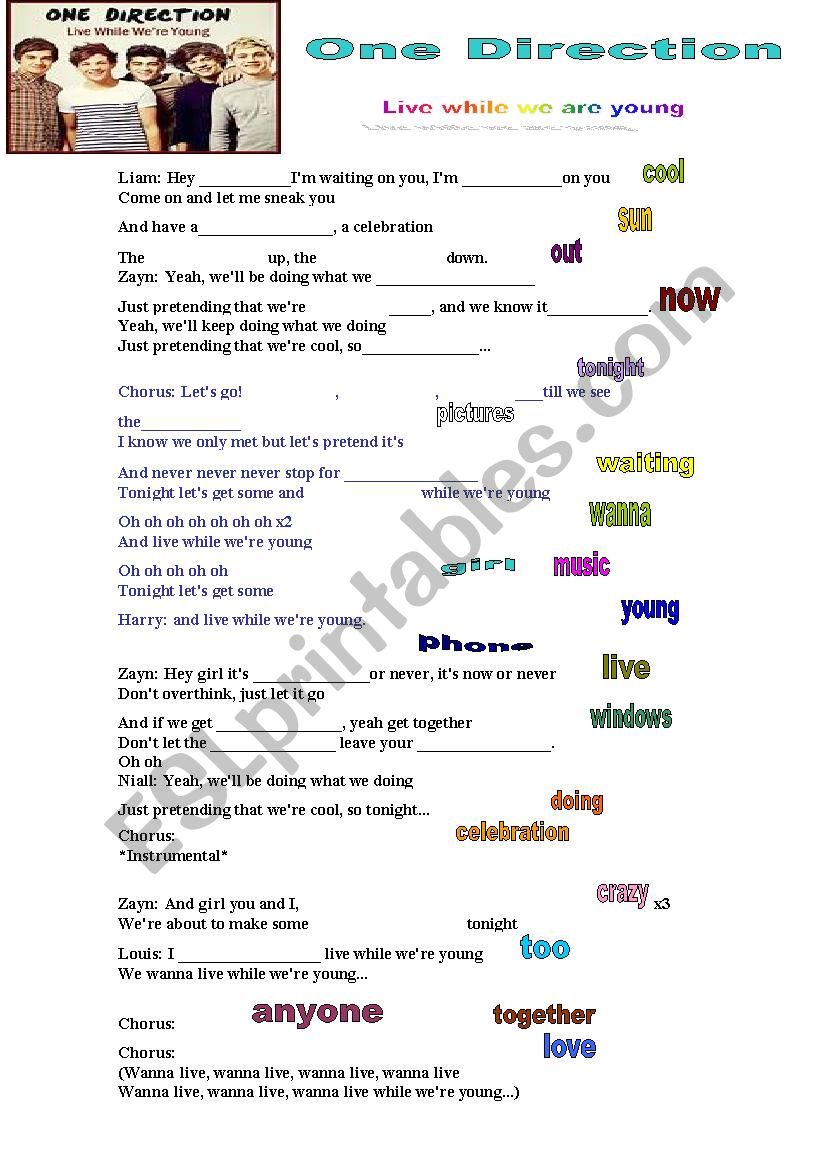 Live while we´re young - ESL worksheet by roco
