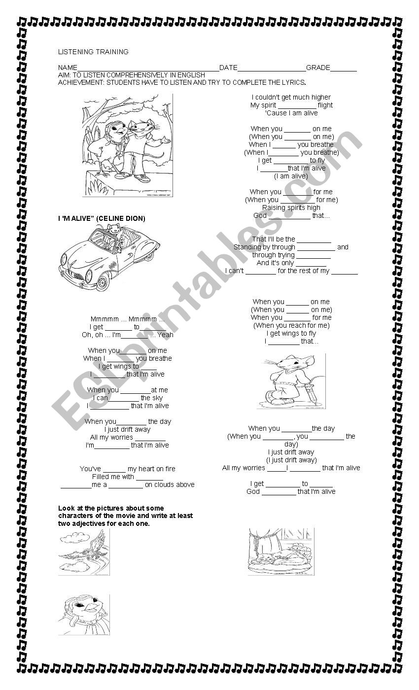 stwart Little song" I´m Alive" - ESL worksheet by josedaniel