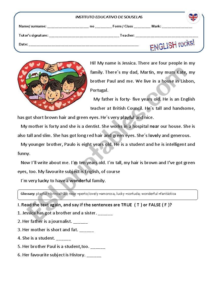Jessica´s family - ESL worksheet by lhmoniz