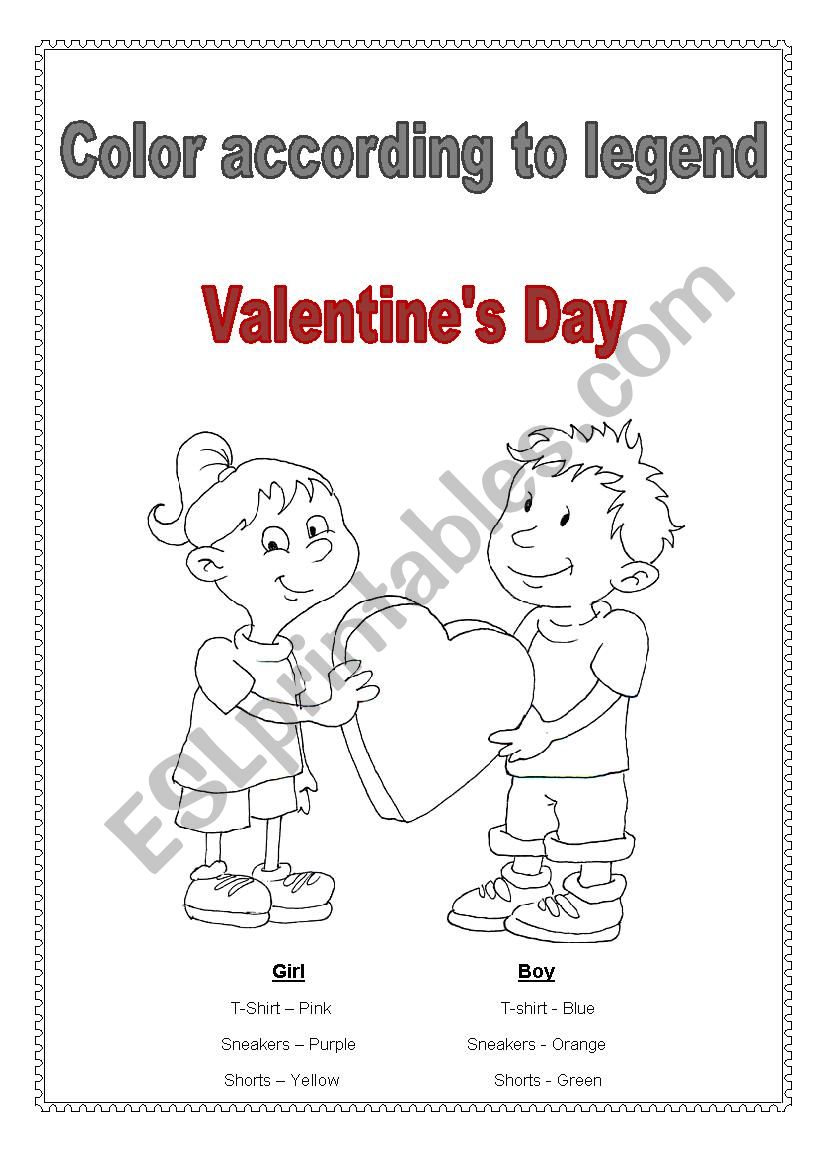 Color according to legend - Clothes and Colors - Valentine´s Day - ESL ...