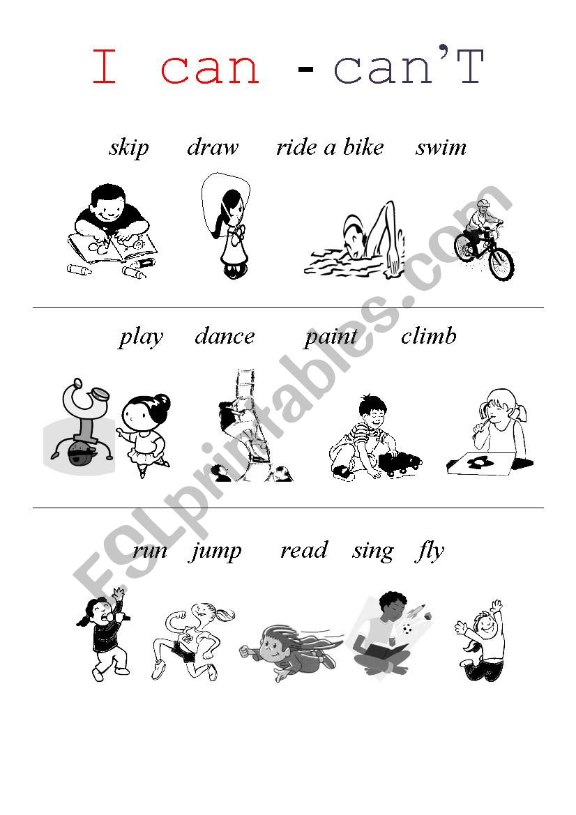 I can-can´t_abilities matching, drawing and writing - ESL worksheet by ...