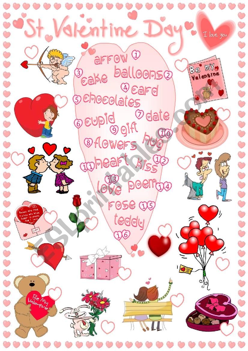 St Valentine´s Day - matching - ESL worksheet by mada_1