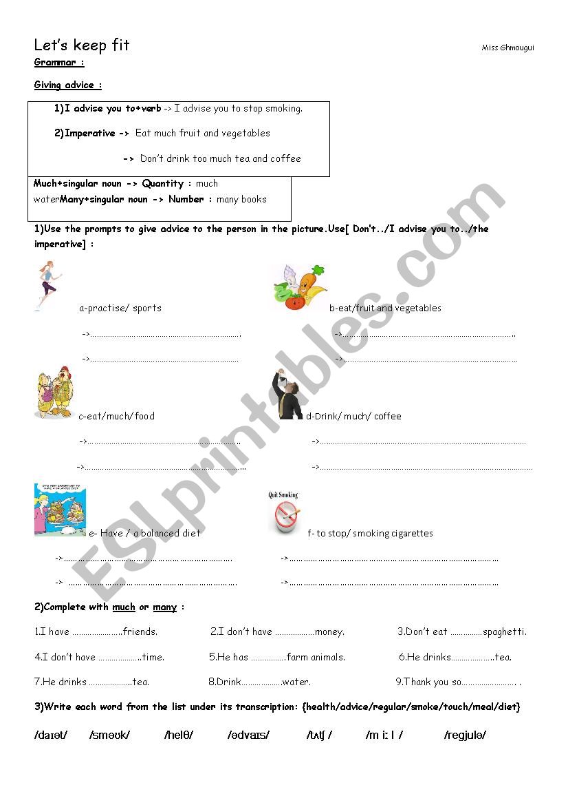 let´s keep fit - ESL worksheet by brionytallis