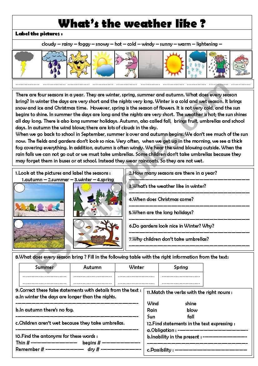 what´s the weather like? - ESL worksheet by sarrah mohammed