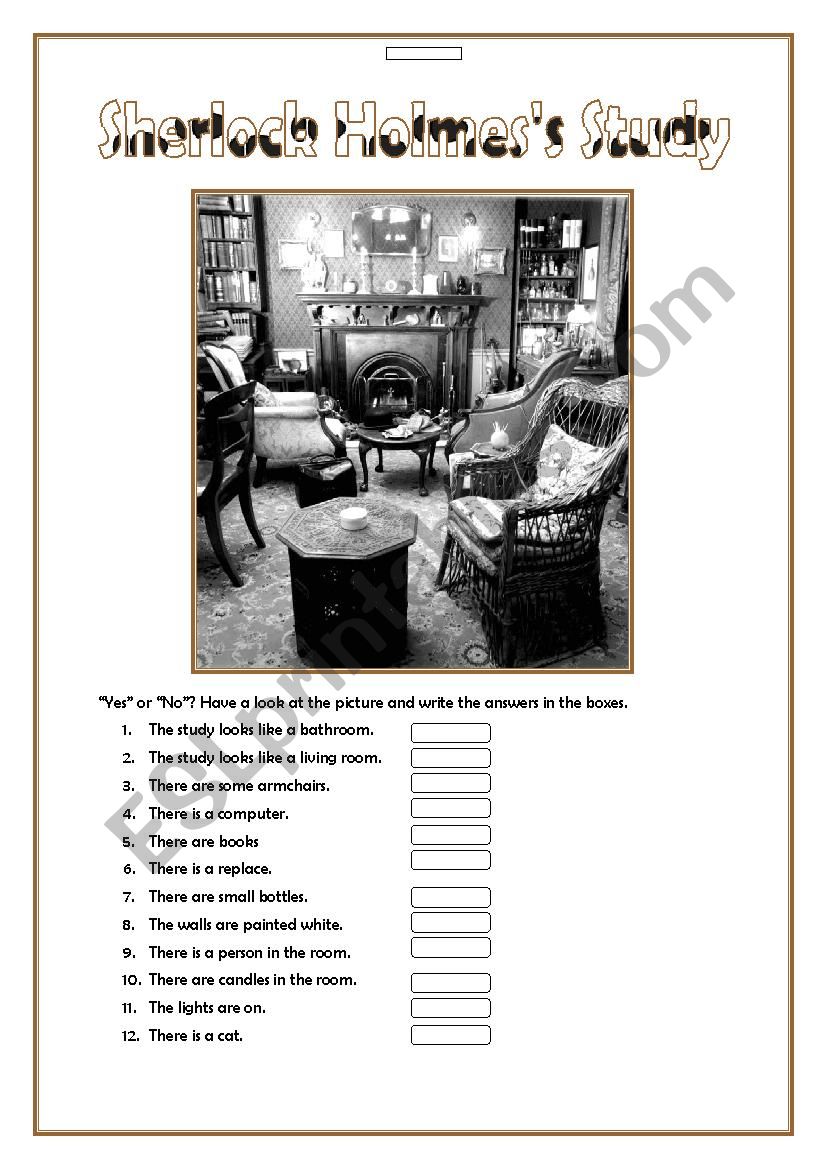 Let´s be Detectives - Sherlock Holmes´s Study - ESL worksheet by Krümel