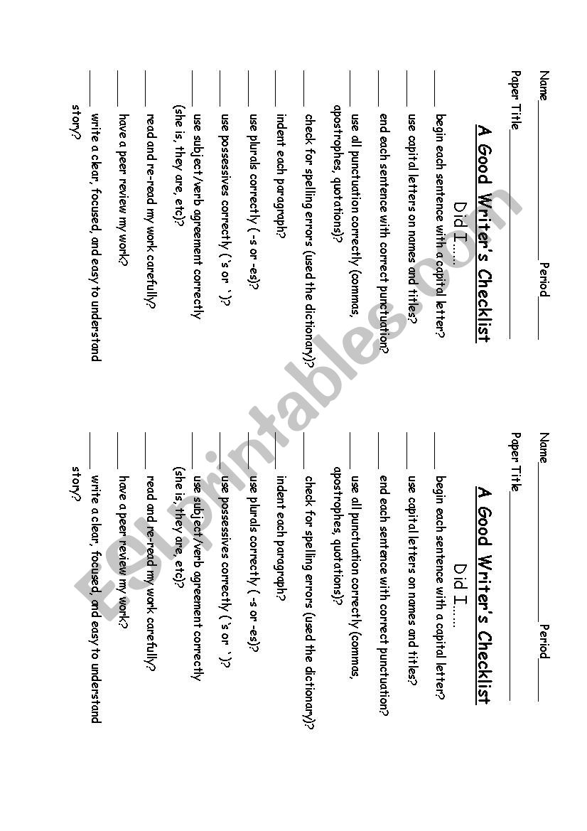 A Good Writer´s Checklist - ESL worksheet by browng