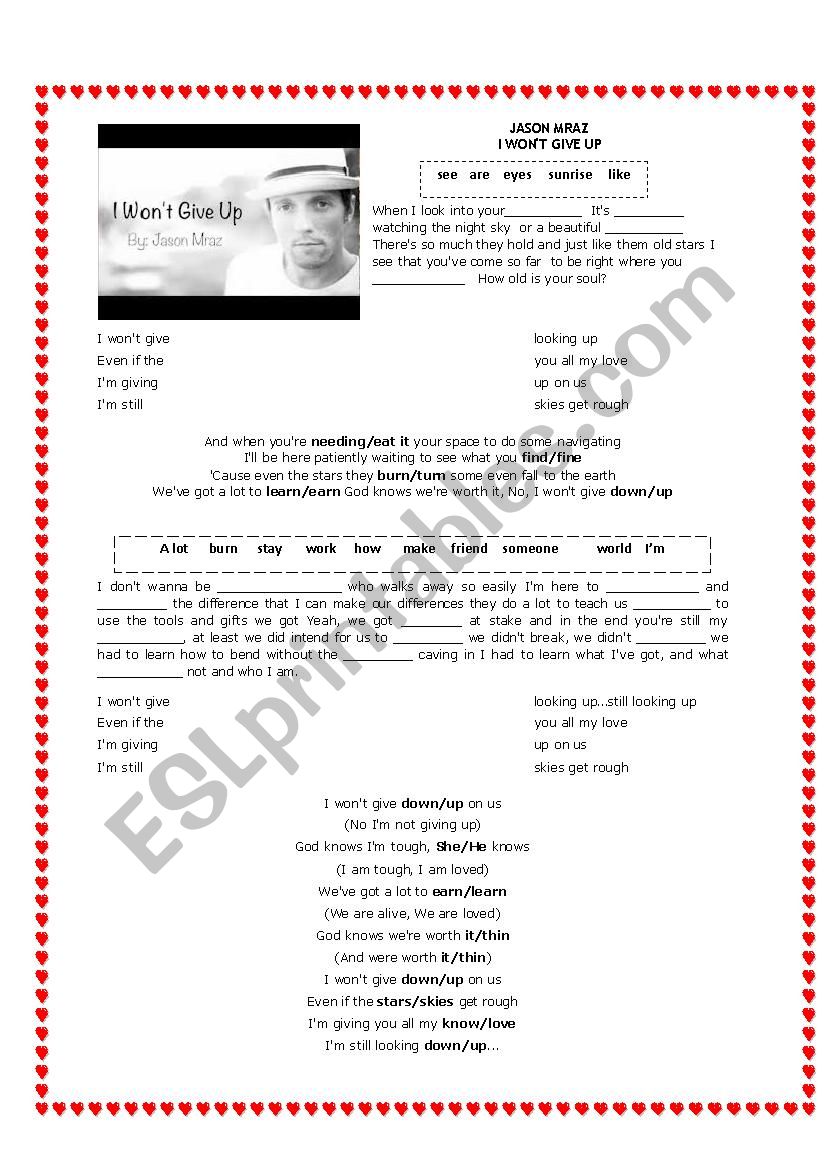 I won´t give up - ESL worksheet by Teacher Emilia