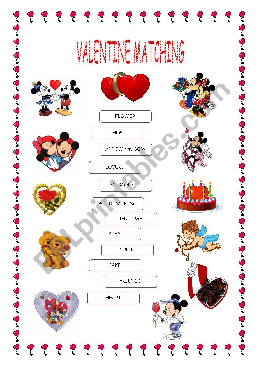 ValentineÂ´s Day matching - ESL worksheet by szabone.m.eva