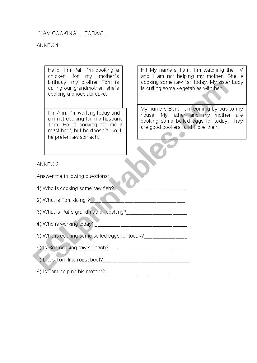 I´M COOKINGTODAY - ESL worksheet by sobradillo
