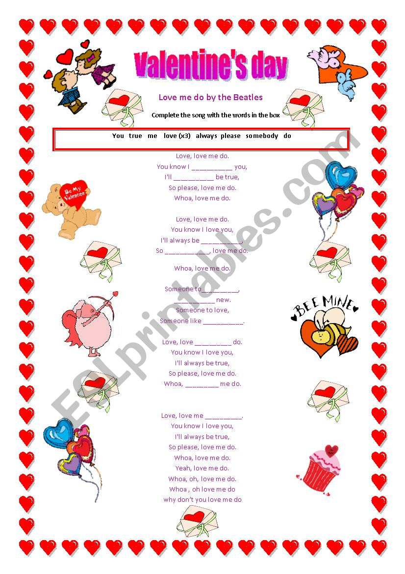 Love me do- Valentine´s song - ESL worksheet by marta veiga