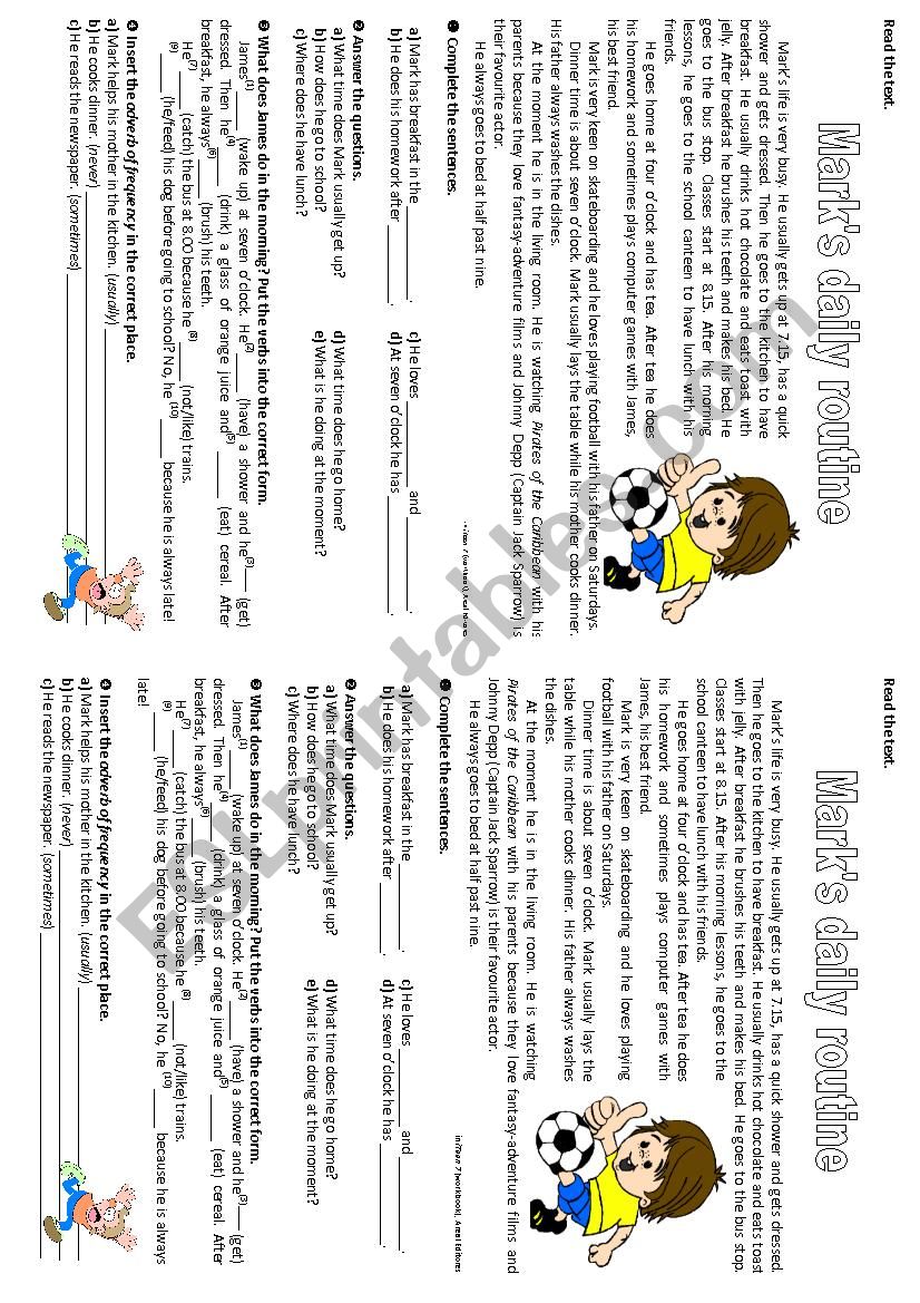 Mark´s daily routine - ESL worksheet by Carlos D.