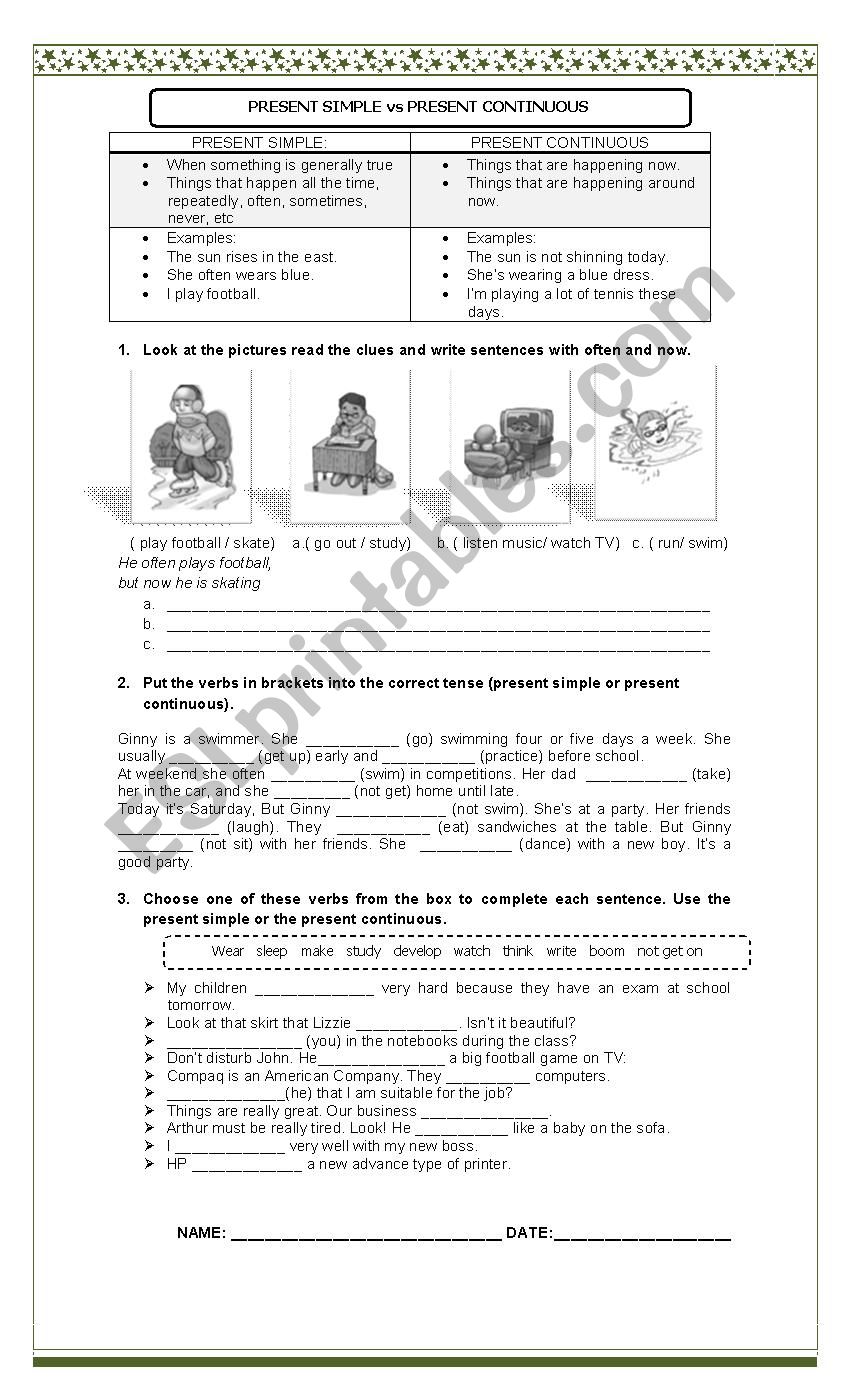 Present continuous vs Simple present - ESL worksheet by silviaju2012