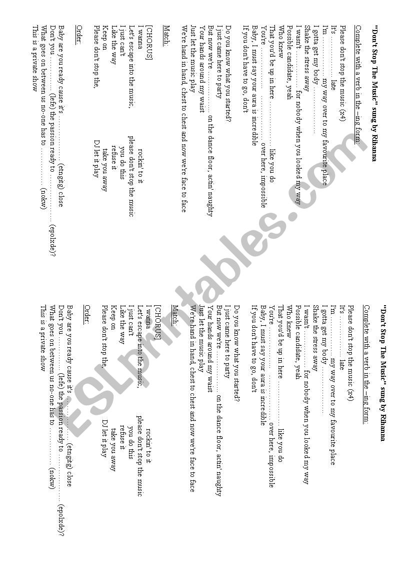 Song:"Don´t stop the music" by Rhianna - ESL worksheet by noetere