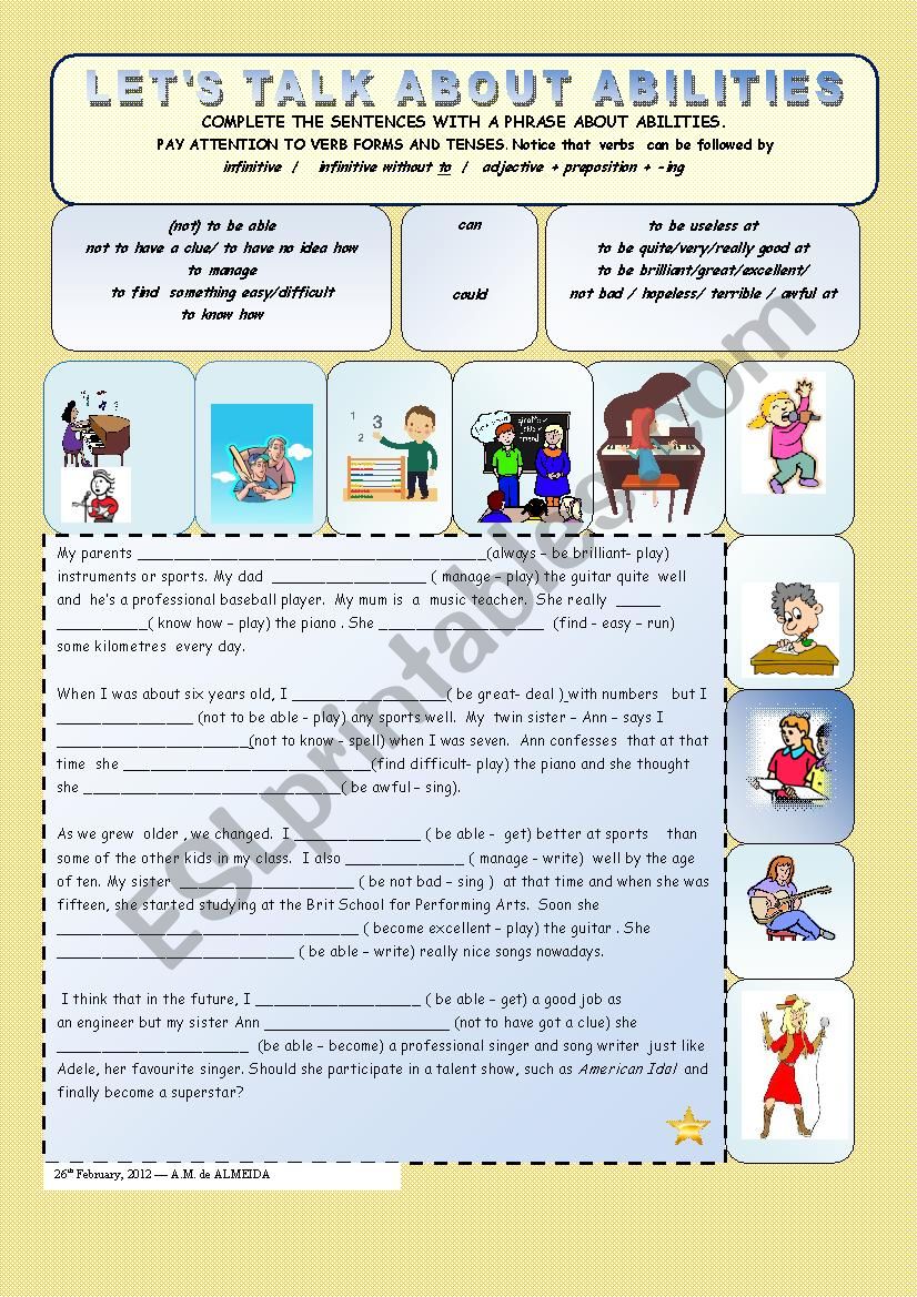 Let´s talk about abilities - ESL worksheet by alexia11