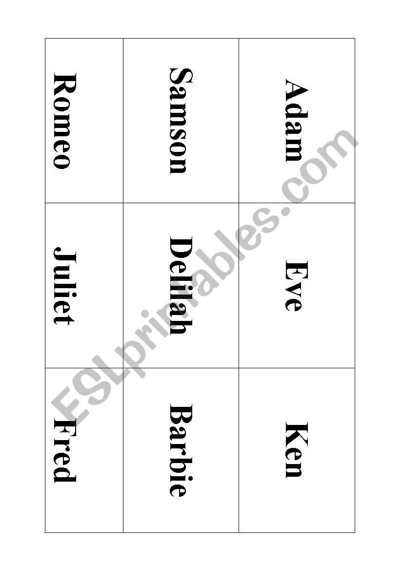 Valentine´s Day Famous Couples Game - ESL worksheet by Debi Kobarg