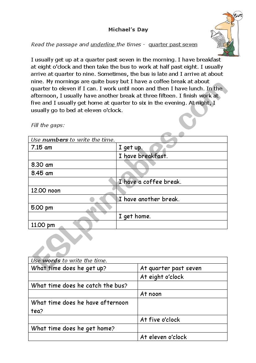Michael´s routine - ESL worksheet by SilviaAbril