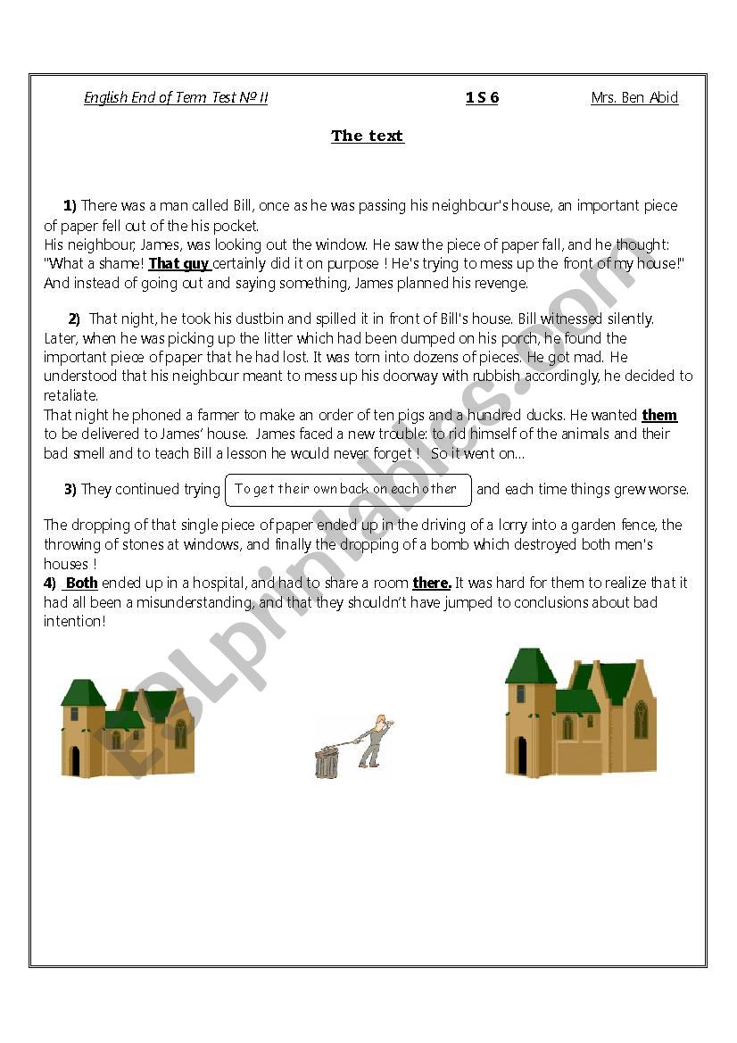 End of Term Test N° II ( 1st year Secondary ) - ESL worksheet by abid fedwa