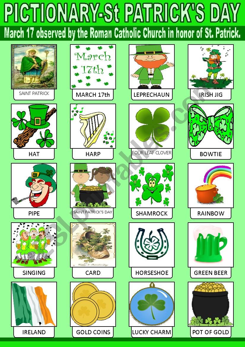 Saint Patrick´s Day Pictionary - ESL worksheet by photogio
