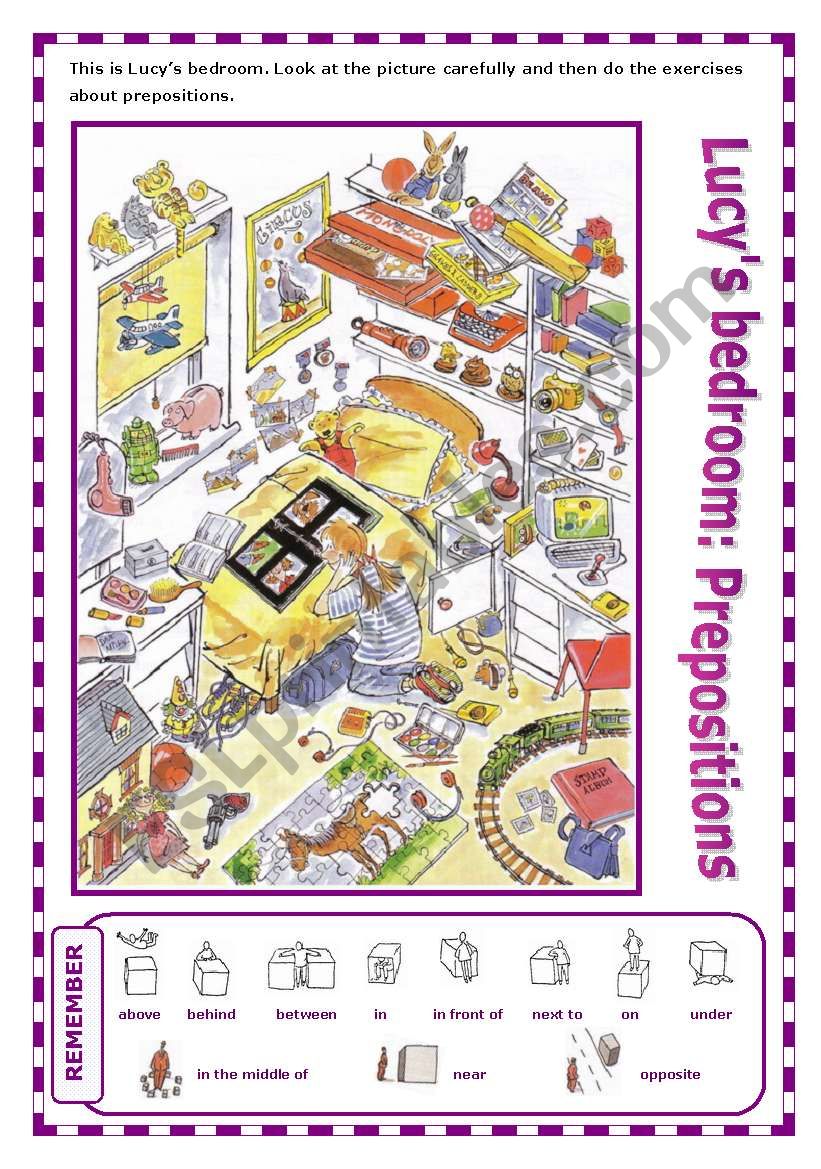 Describing Lucy´s bedroom: Prepositions - ESL worksheet by mpotb