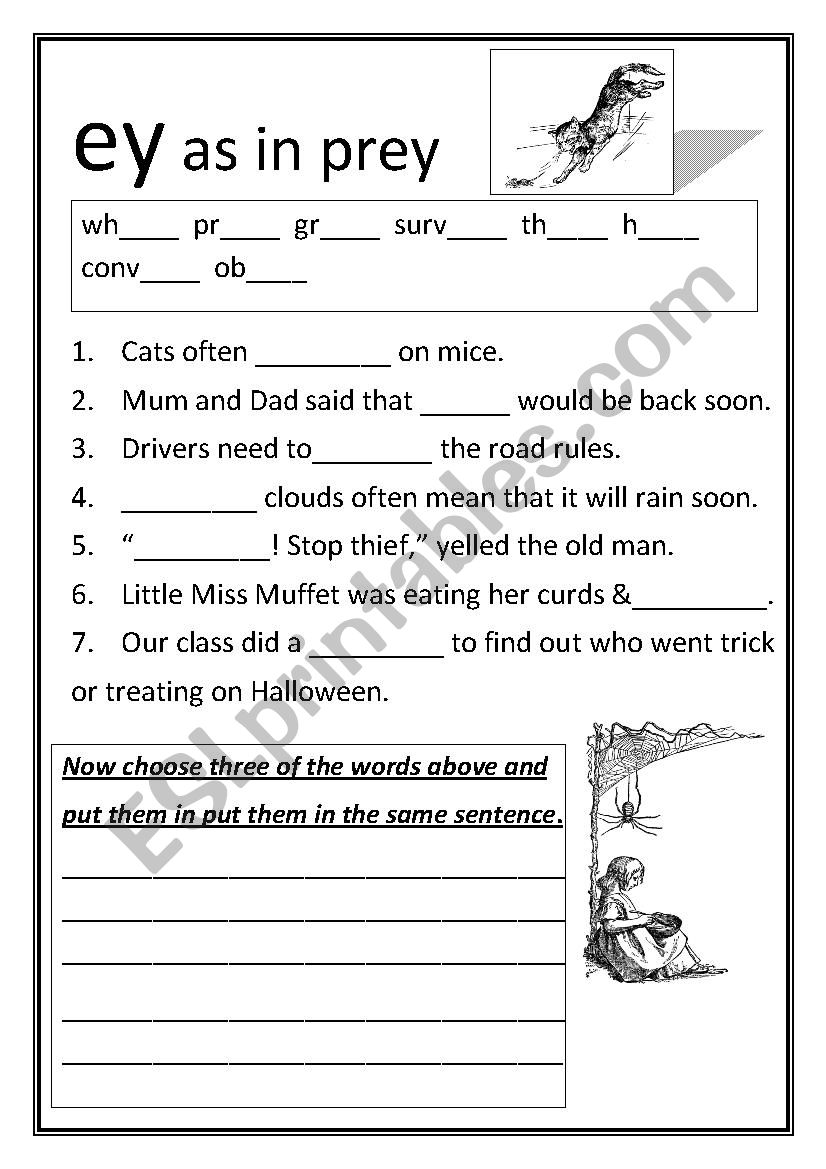 "ey´´ as in prey - ESL worksheet by woylie1