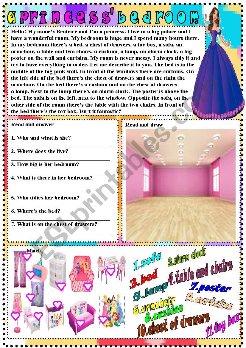 a princess´ bedroom - ESL worksheet by LILIAAMALIA