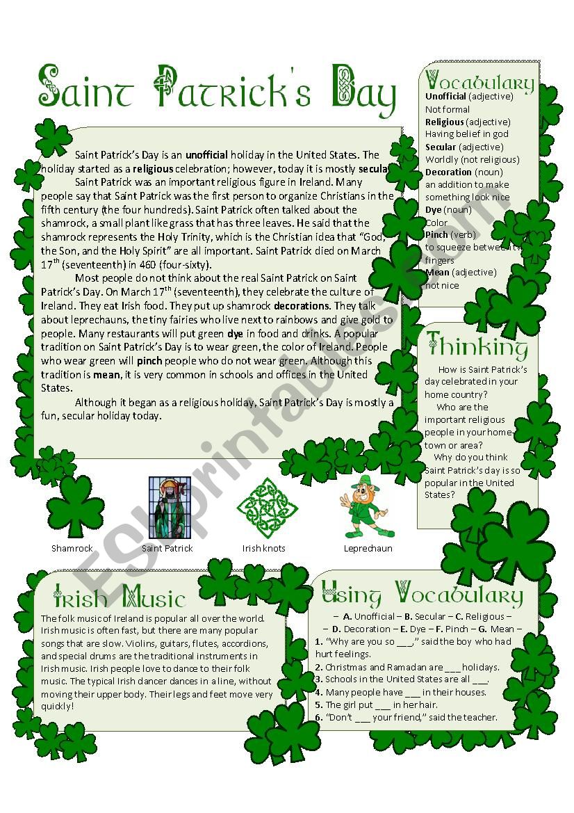 Saint Patrick´s Day - ESL worksheet by mvblair