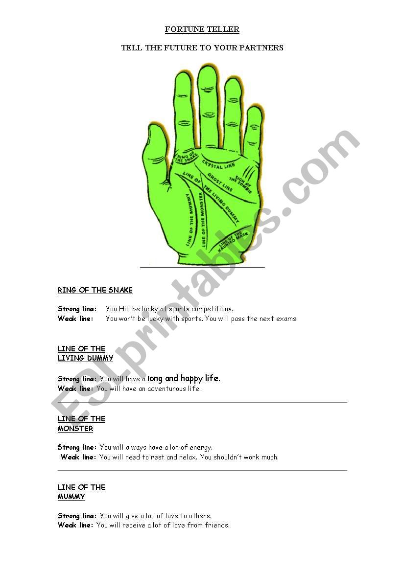Fortune Teller Future Prediction Will And Won T Esl Worksheet By Prili