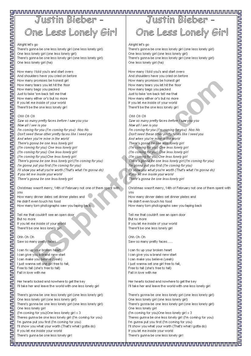 One Less Lonely Girl Guitar Chords
