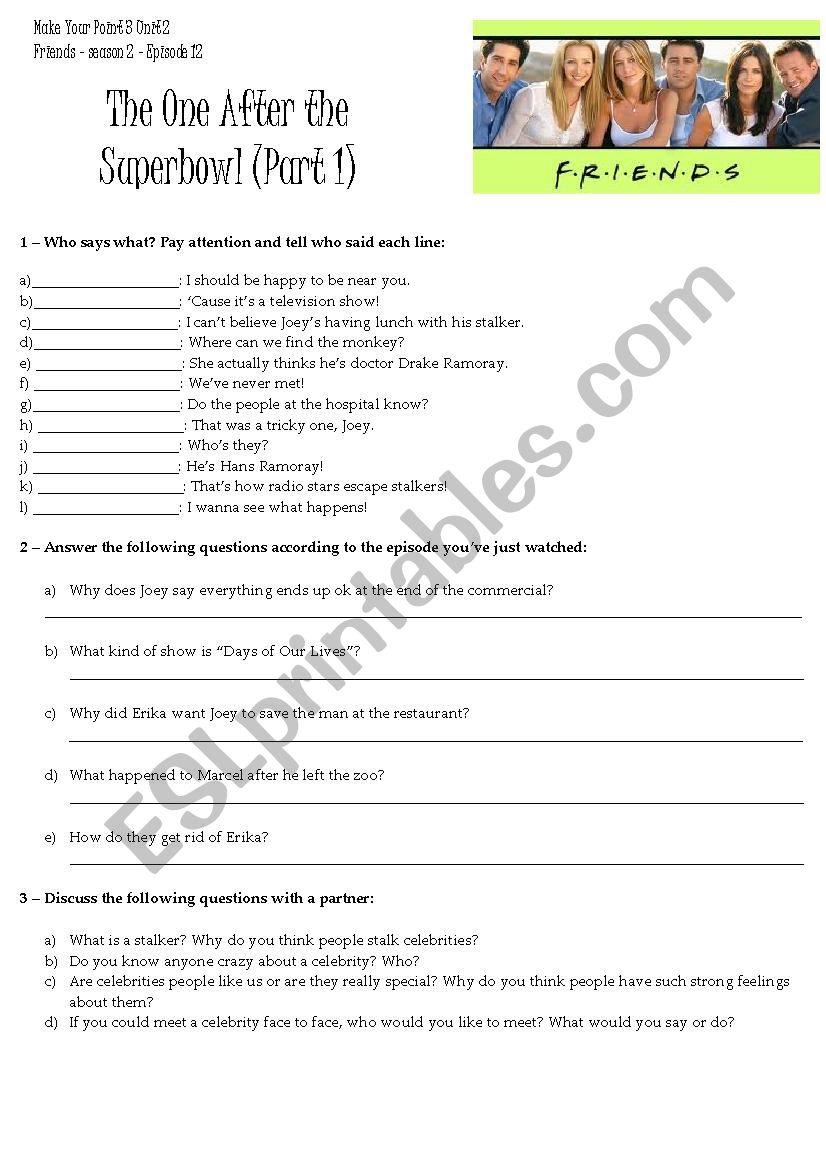 Friends - The one with Ross´ Sandwich - ESL worksheet by Catayn*