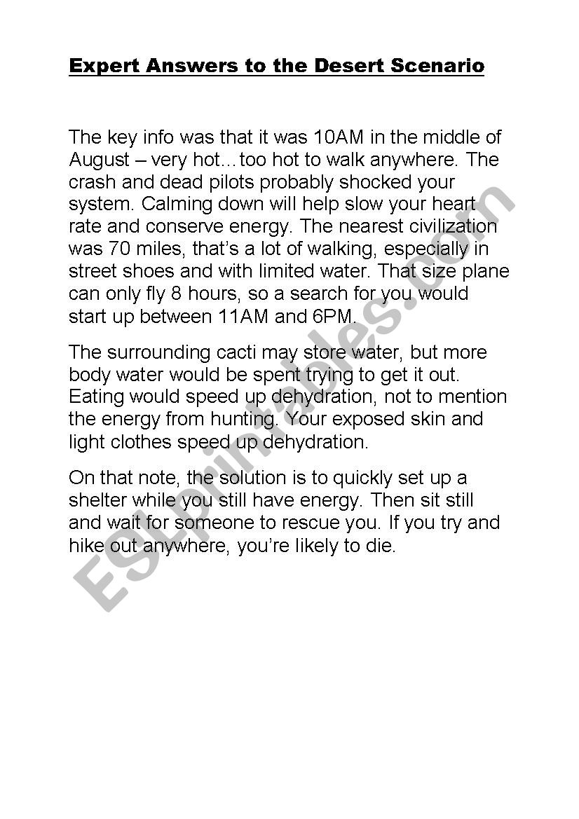 Desert Plane Crash Survival Team Building Exercise Answers Pdf ...