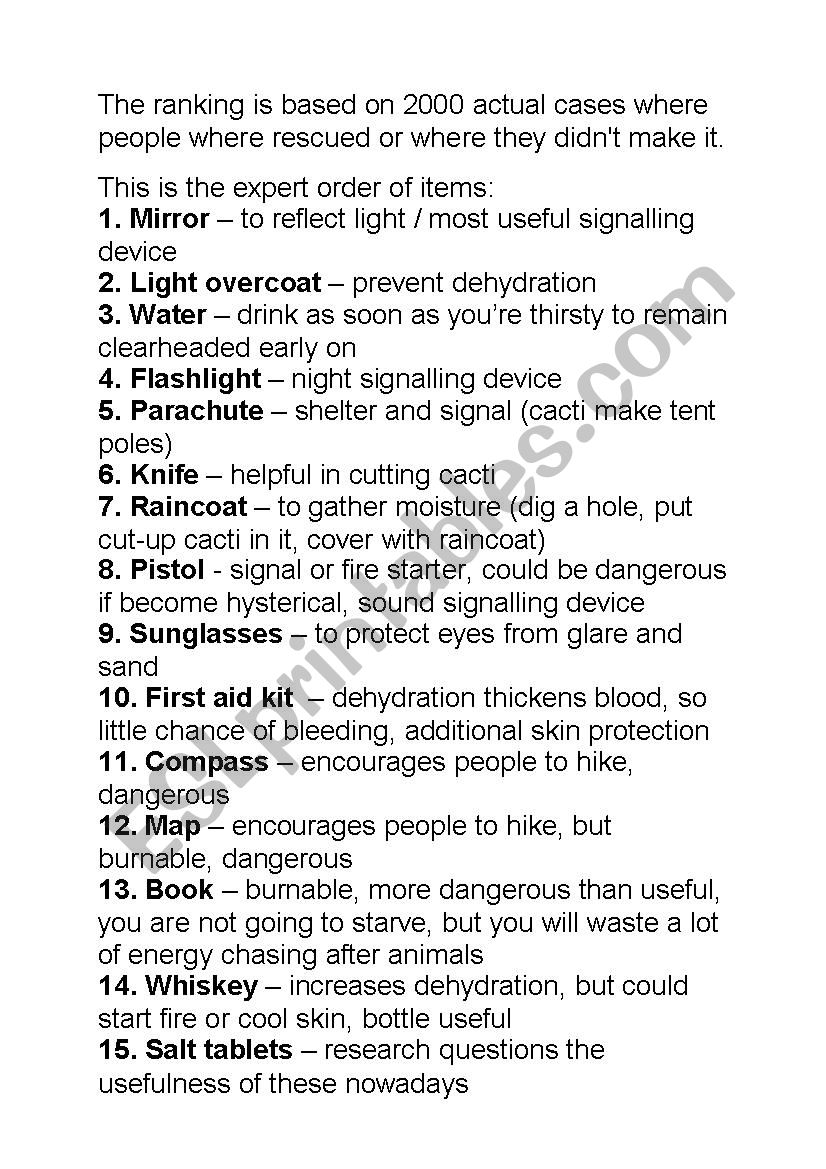 Desert Plane Crash Survival Team Building Exercise Answers - Infoupdate.org