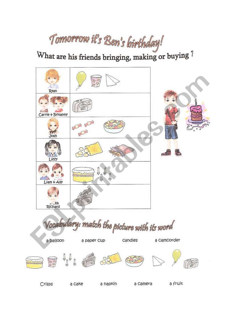 Ben´s birthday/ The future with be + -ing - ESL worksheet by angela# ...