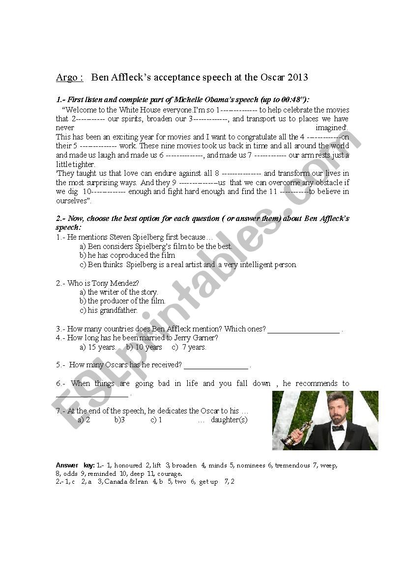 Ben Affleck´ s Oscar 2013 - ESL worksheet by scatalan
