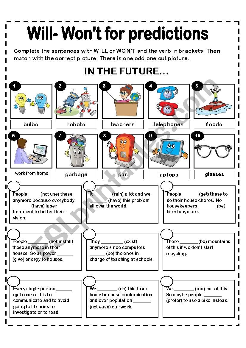 WILL AND WON´T FOR PREDICTIONS - ESL worksheet by LA LUNA