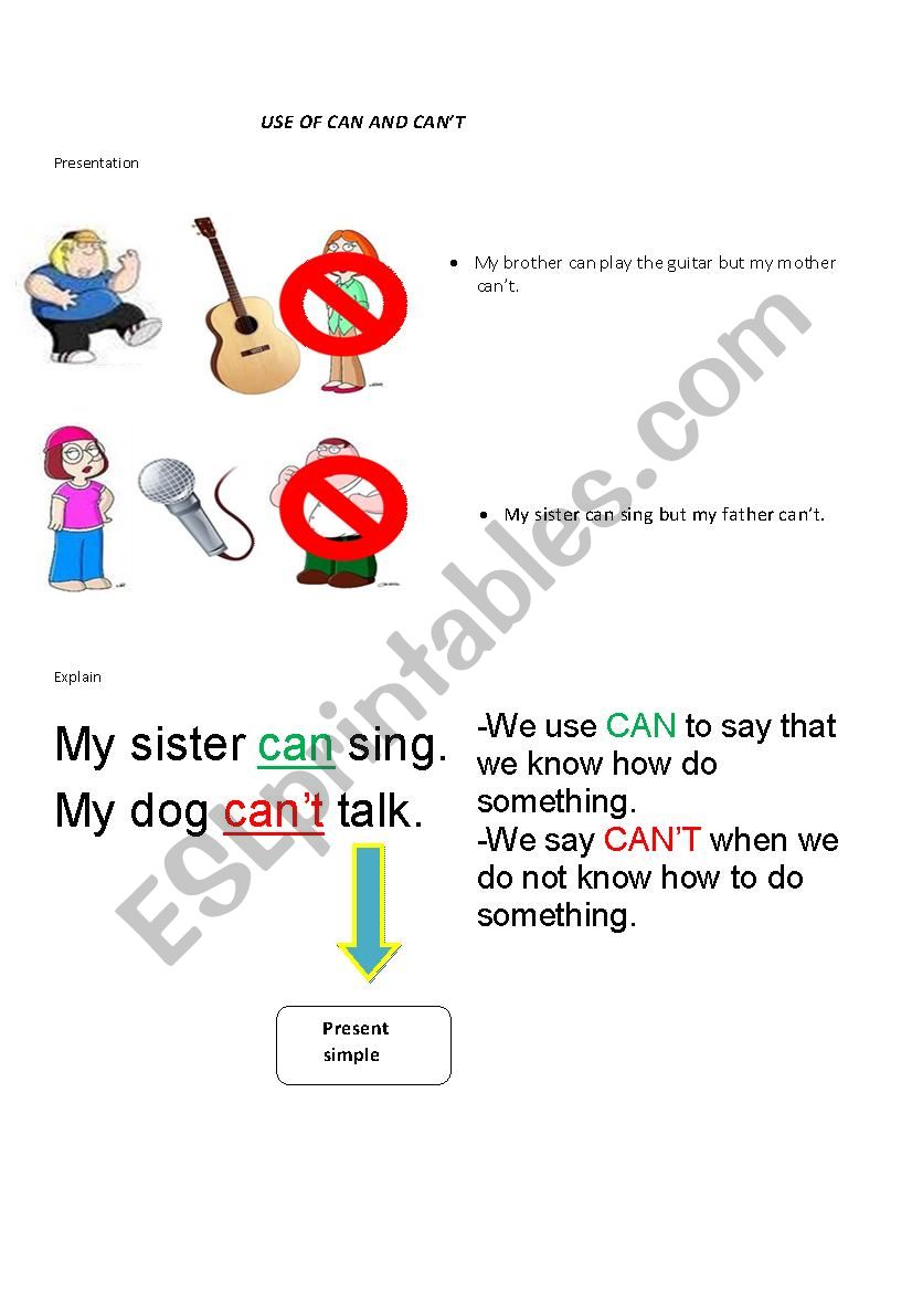use of can and can´t - ESL worksheet by yasuc