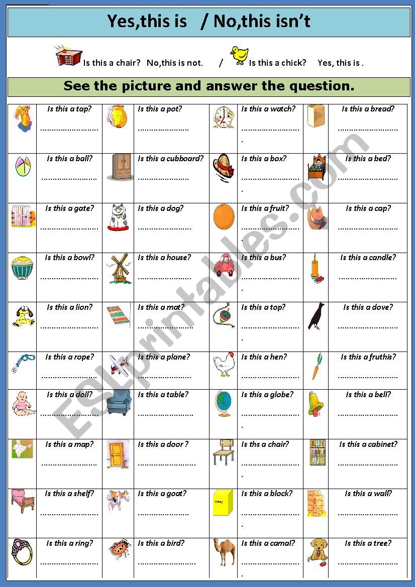 Yes ,this is/ No, this isn´t - ESL worksheet by jhansi