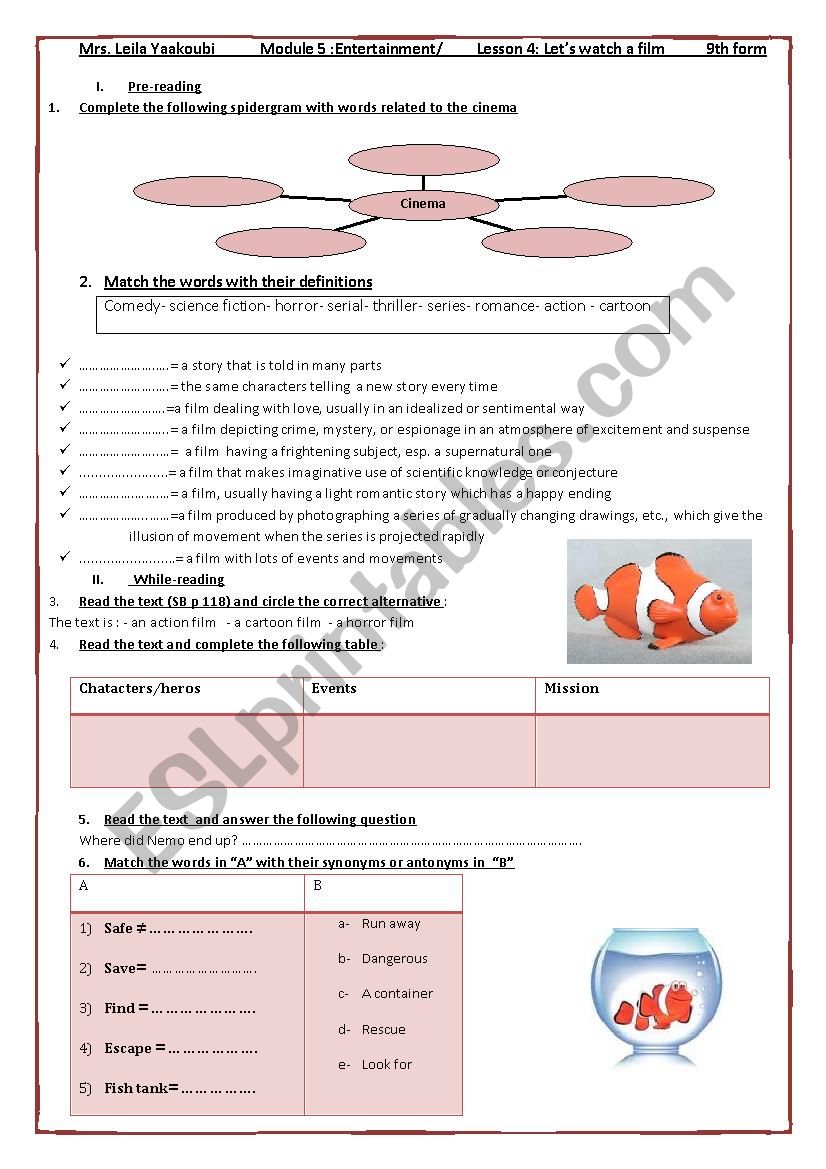 module 5 lesson 4 let´s watch a film - ESL worksheet by layla yaakoubi