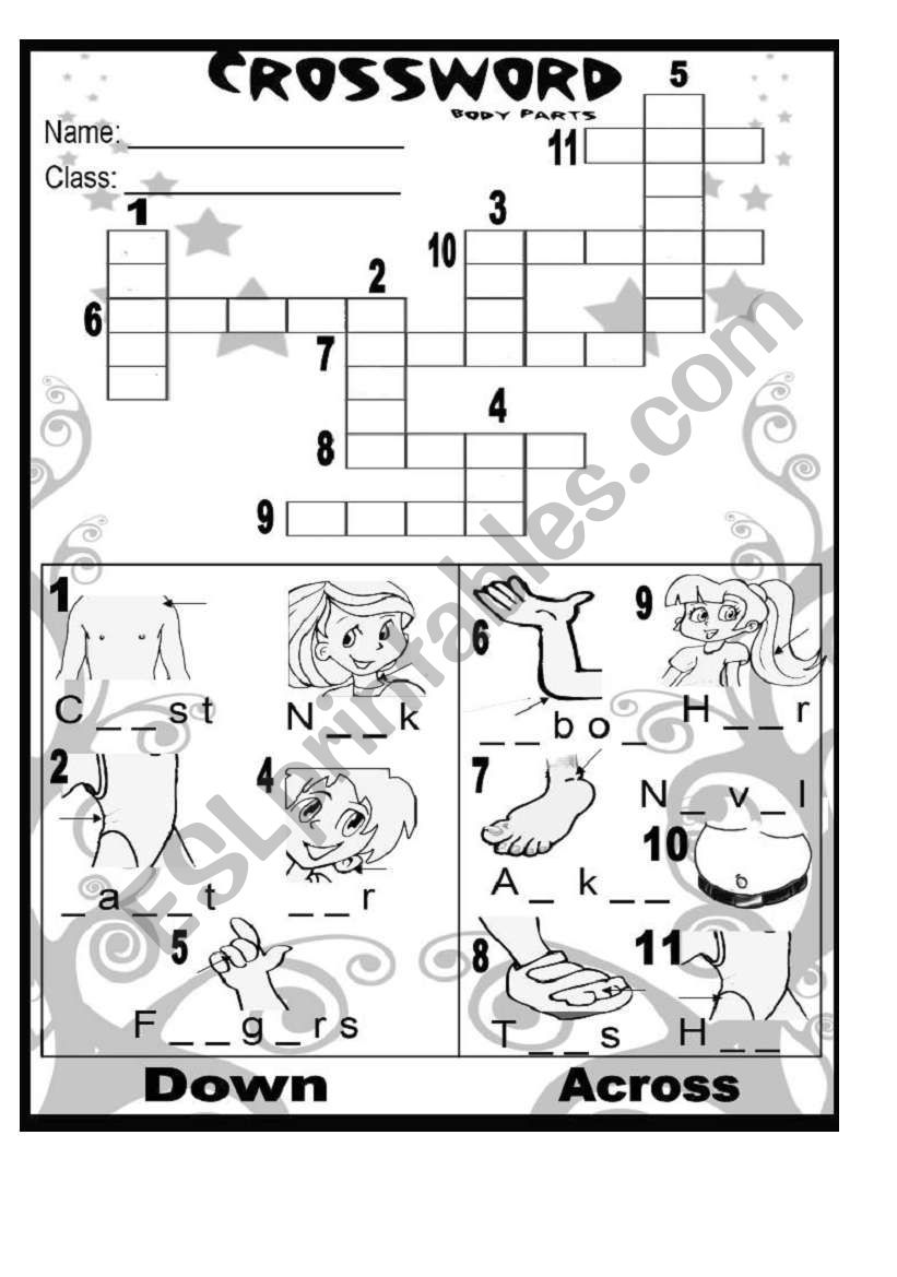 Body Parts Crossword ESL Worksheet By Iricky82