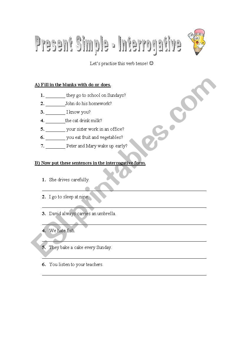 Present Simple Interrogative Form Esl Worksheet By Lipam