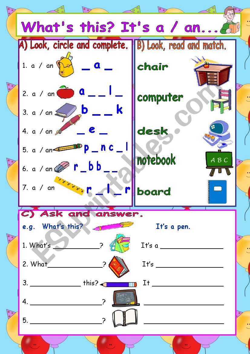 What´s this? - school things - ESL worksheet by vickyvar