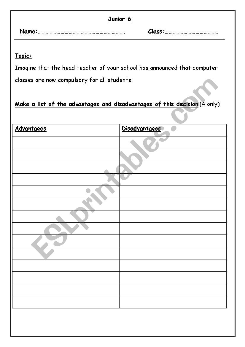 The advantages and disadvantages of making computer lessons compulsory ... The advantages and disadvantages of making computer lessons compulsory ...
