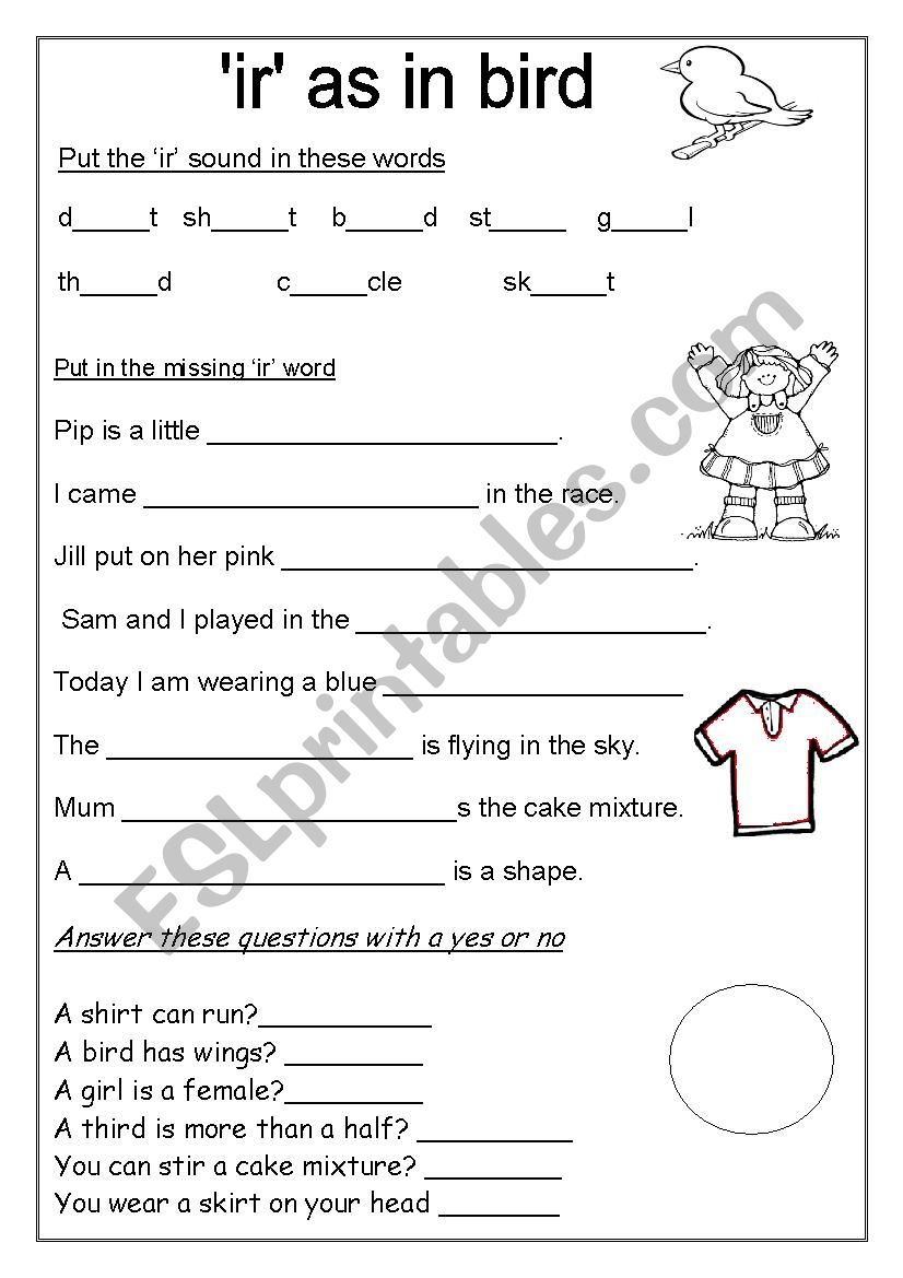 ir´ as in bird - ESL worksheet by woylie1