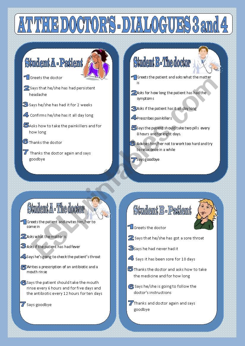 At the doctor´s - dialogues 3 and 4 - ESL worksheet by Marília Gomes