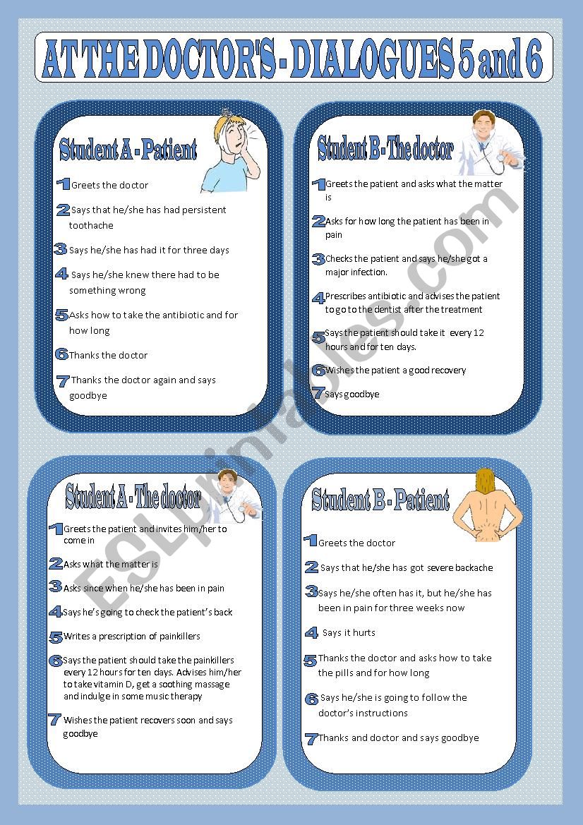 At the doctor´s - dialogues 5 and 6 - ESL worksheet by Marília Gomes