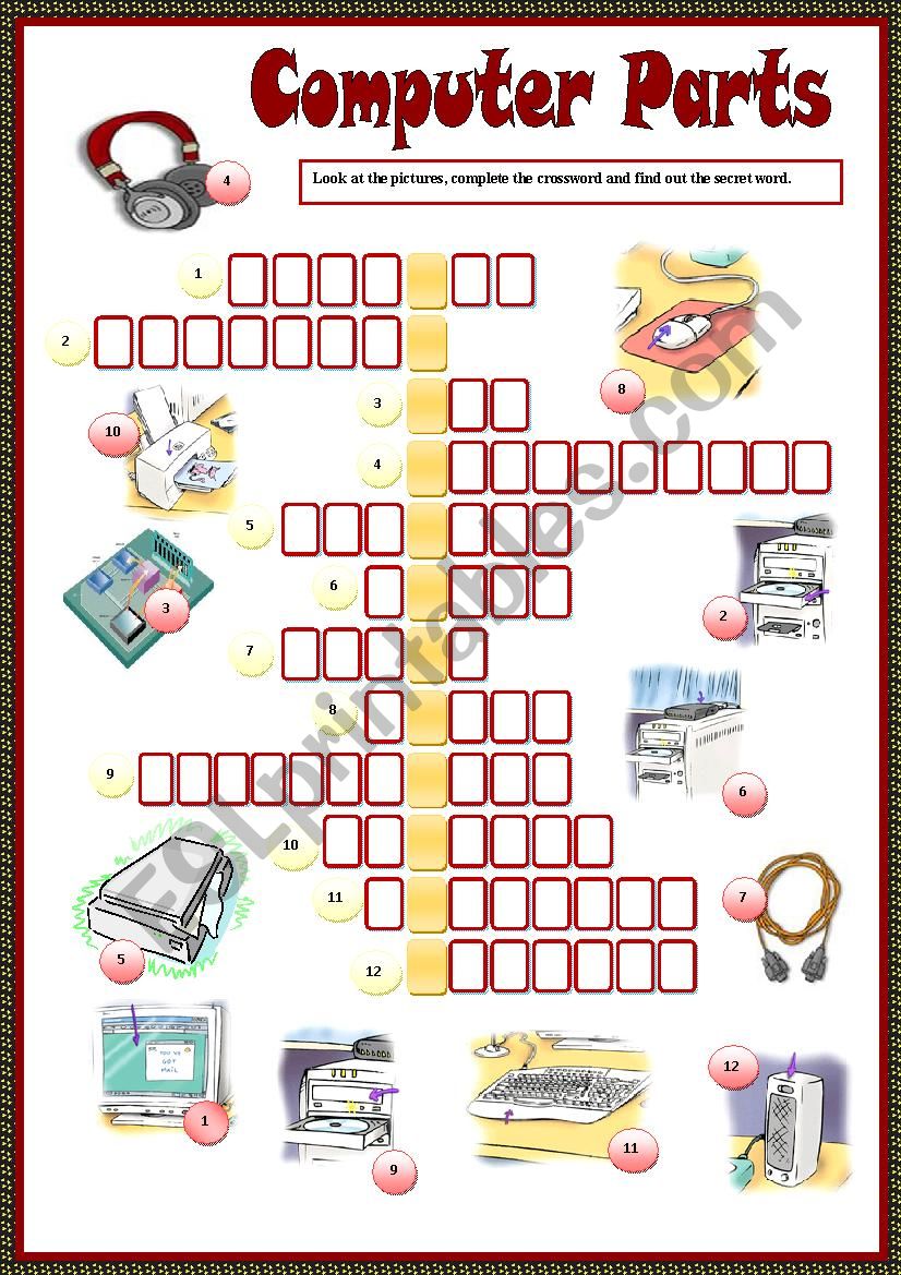 Computer Parts Crossword Puzzle Worksheet