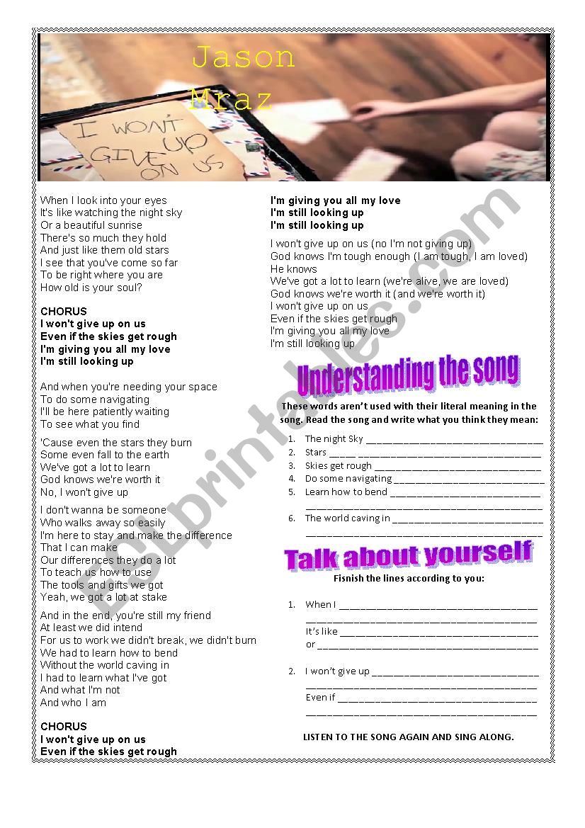 I won´t give up - ESL worksheet by pauladco