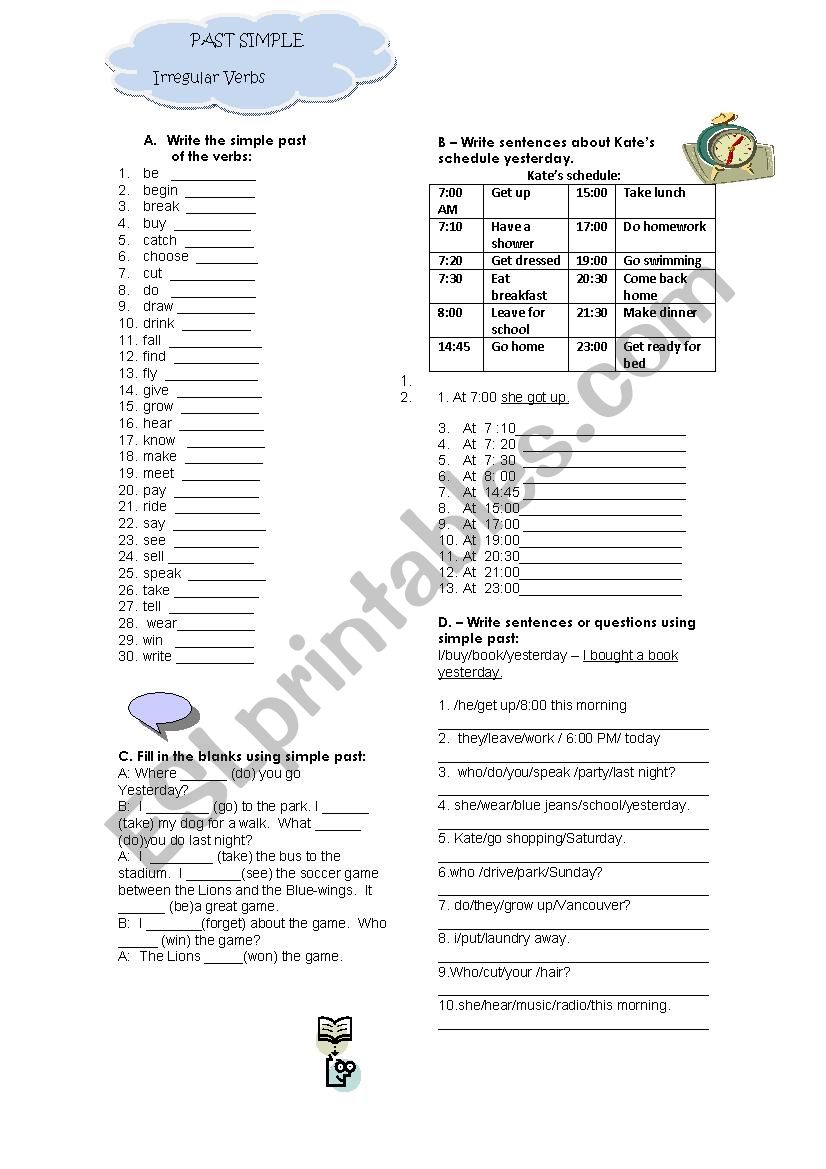Past Simple-Irregular verbs - ESL worksheet by inglesquin