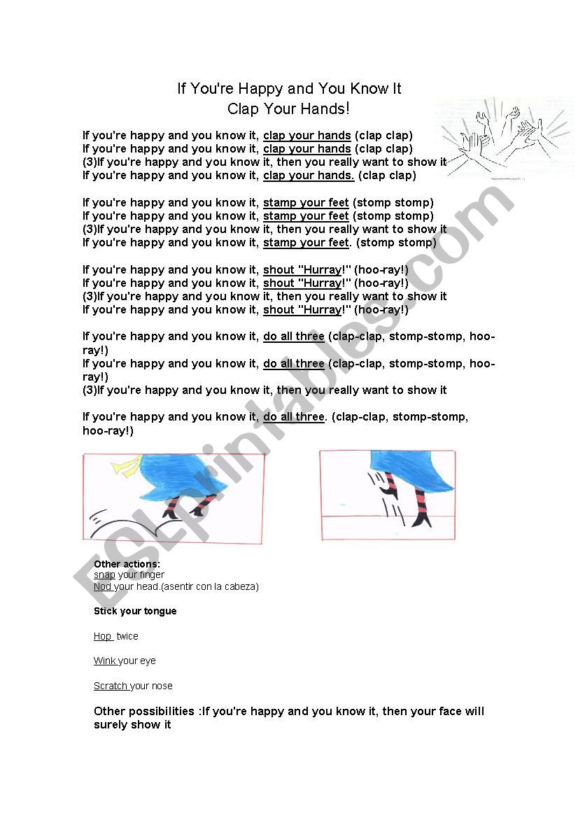 If you´re happy and you Know it - ESL worksheet by amayamelara
