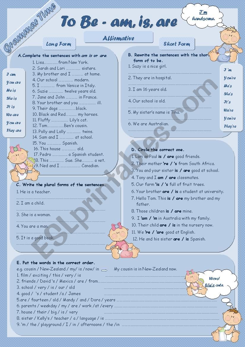 Grammar Time Series – ’To Be’ Set (1) Affirmative – am, is, are - ESL ...